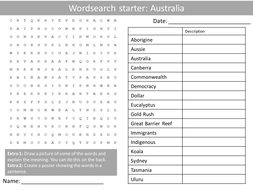 Geography Australia Starter Activities (Wordsearch, Anagrams and ...