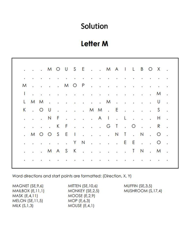 The Letter M Word Search Teaching Resources