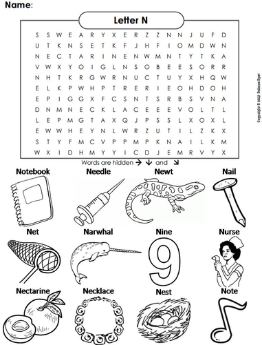 The Letter N Word Search | Teaching Resources