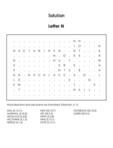 The Letter N Word Search | Teaching Resources