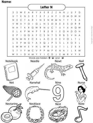 The Letter N Word Search | Teaching Resources