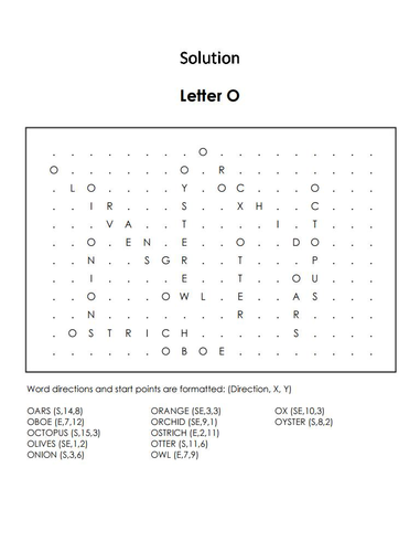 The Letter O Word Search | Teaching Resources