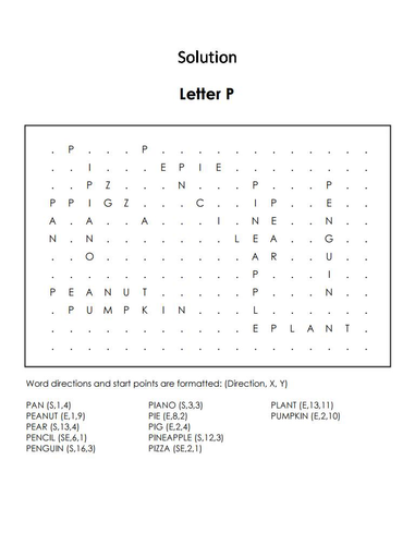The Letter P Word Search | Teaching Resources