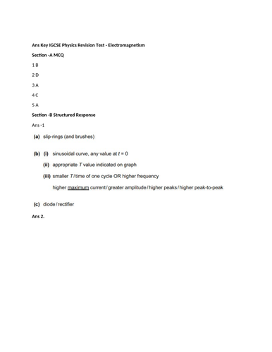 Revision Test- IGCSE Physics – Electromagnetism, Electromagnetic ... Revision Test- IGCSE Physics – Electromagnetism, Electromagnetic ...