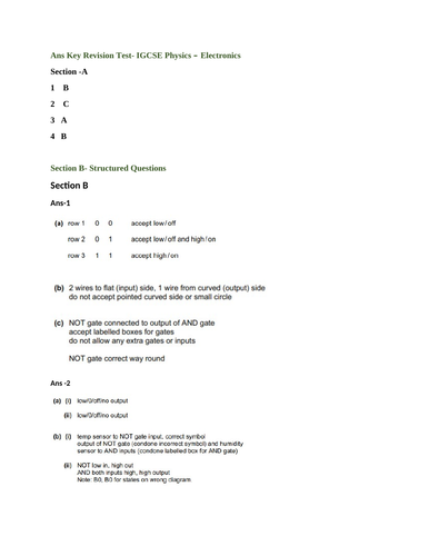 Revision Test- IGCSE Physics – Electronics, Circuits and Logic gates ...