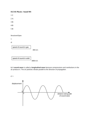 Revision Test- IGCSE Physics – Sound & ANSWERS | Teaching Resources