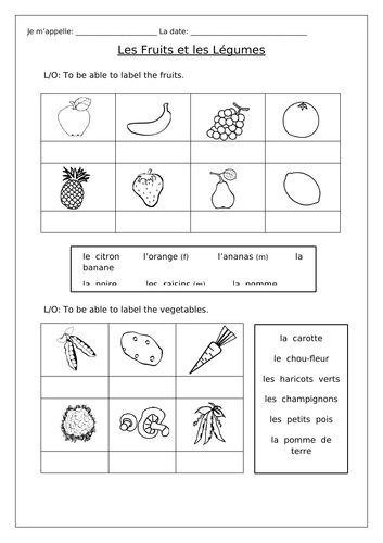 FRENCH - Fruit and vegetables - Les Fruits et les Légumes - Worksheets ...