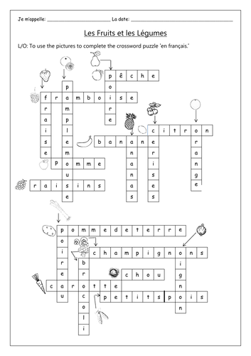 FRENCH - Fruit and vegetables - Les Fruits et les Légumes - Worksheets ...