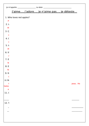 FRENCH - Fruit and vegetables - Les Fruits et les Légumes - Worksheets ...
