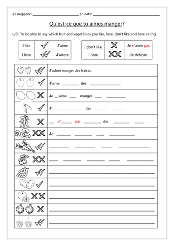 FRENCH - Fruit and vegetables - Les Fruits et les Légumes - Worksheets ...