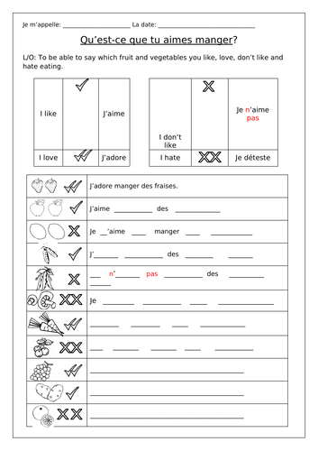 FRENCH - Fruit and vegetables - Les Fruits et les Légumes - Worksheets ...