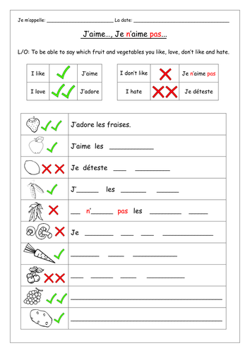 FRENCH - Fruit and vegetables - Les Fruits et les Légumes - Worksheets ...