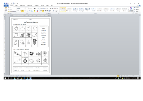 FRENCH - Fruit and vegetables - Les Fruits et les Légumes - Worksheets ...