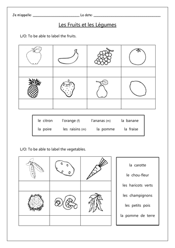 FRENCH - Fruit and vegetables - Les Fruits et les Légumes - Worksheets ...