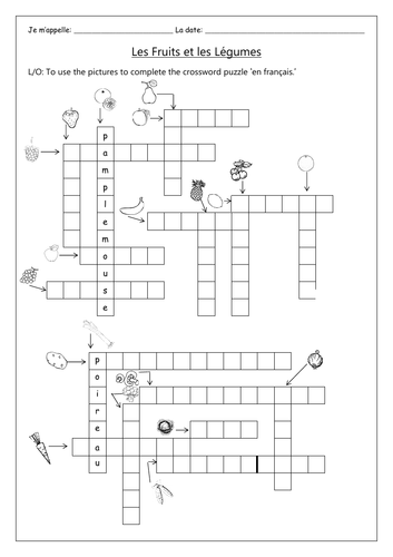 FRENCH - Fruit and vegetables - Les Fruits et les Légumes - Worksheets ...