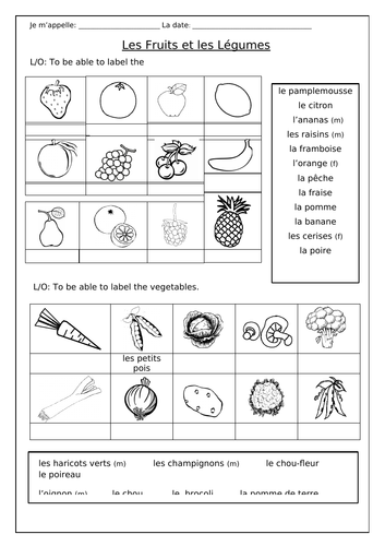 FRENCH - Fruit and vegetables - Les Fruits et les Légumes - Worksheets ...