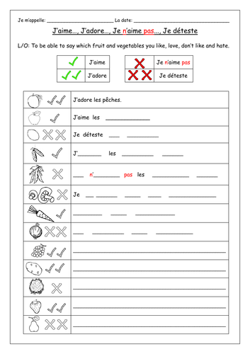 FRENCH - Fruit and vegetables - Les Fruits et les Légumes - Worksheets ...