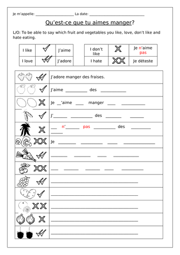 FRENCH - Fruit and vegetables - Les Fruits et les Légumes - Worksheets ...