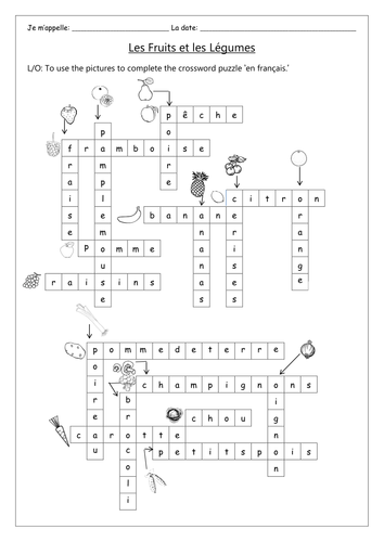 FRENCH - Fruit and vegetables - Les Fruits et les Légumes - Worksheets ...