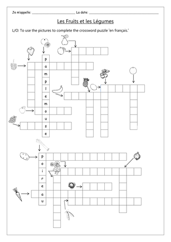 FRENCH - Fruit and vegetables - Les Fruits et les Légumes - Worksheets ...