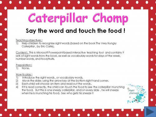 The Very Hungry Caterpillar - Caterpillar Chomp sight/vocabulary words ...