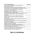 Topic 4.1 Cells - NEW SPEC AQA Combined Science - RAG Checklist for ...