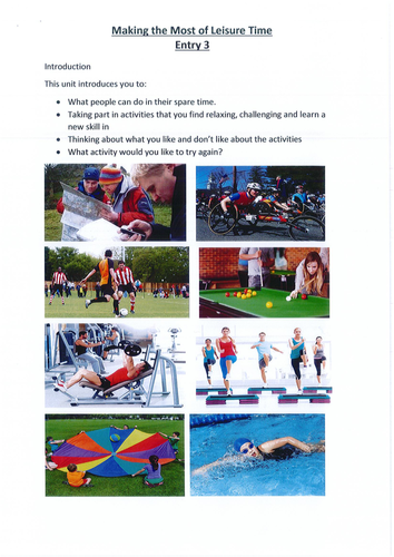ASDAN PSD Making the most of leisure time Entry level 3 | Teaching ...
