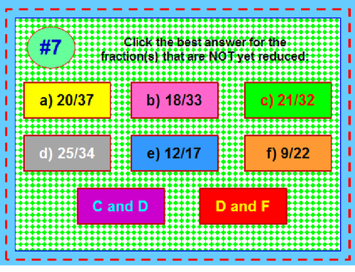 Reducing Fractions PowerPoint Fun Quiz | Teaching Resources