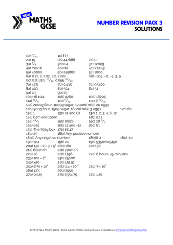 Number Revision Pack 3 (Foundation Tier) | Teaching Resources