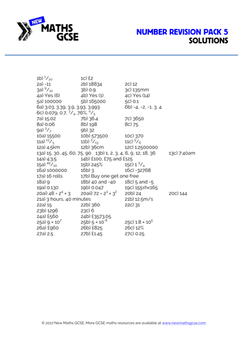 Number Revision Pack 5 (Foundation Tier) | Teaching Resources