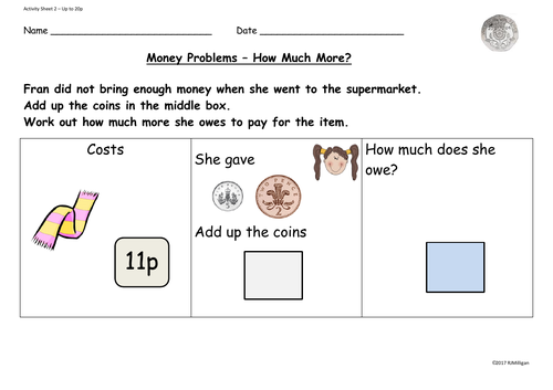 Money: Two-Step Money Problems, Add and Subtract, Count up to or back ...