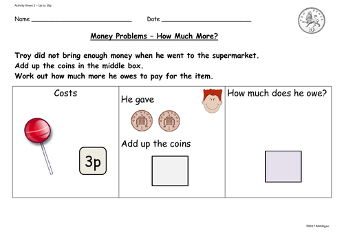 Money: Two-Step Money Problems, Add and Subtract, Count up to or back ...