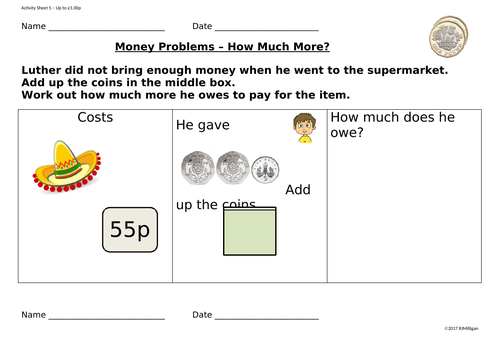 Money: Two-Step Money Problems, Add and Subtract, Count up to or back ...