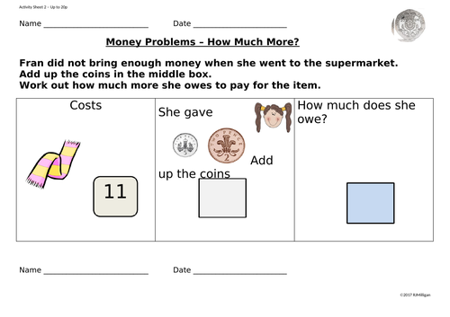 Money: Two-Step Money Problems, Add and Subtract, Count up to or back ...