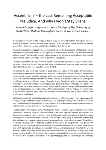 English Language A Level. Paper Two Task Three: the opinion piece texts ...