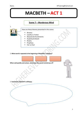 SHAKESPEARE: MACBETH - ACT 1. Scene 6 and 7 --- question and activities ...