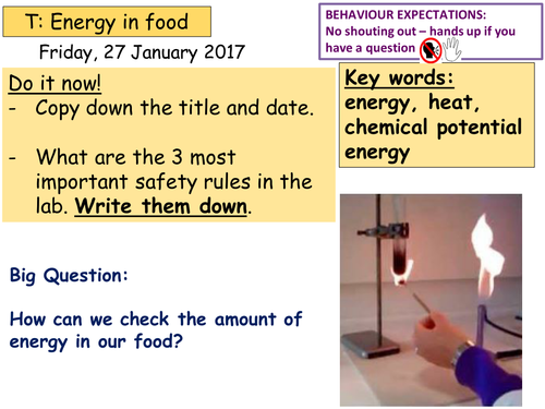 Energy in food (burning food practical) KS3 or KS4 | Teaching Resources
