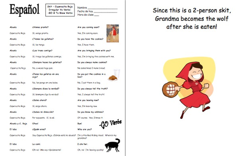 Spanish Direct Object Pronouns and Irregular Yo Verbs Skit and Close ...