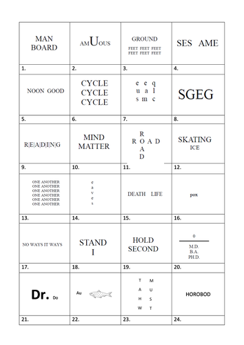 24 dingbat puzzles and answers | Teaching Resources 24 dingbat puzzles and answers | Teaching Resources