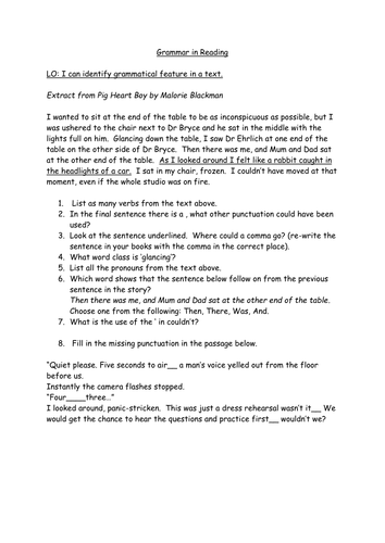 Grammar in reading pack | Teaching Resources