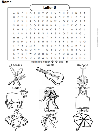 The Letter U Word Search | Teaching Resources