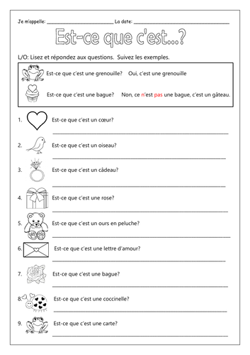 FRENCH - SAINT VALENTINE - ACTIVITIES 2 - WORKSHEETS/GAME | Teaching ...