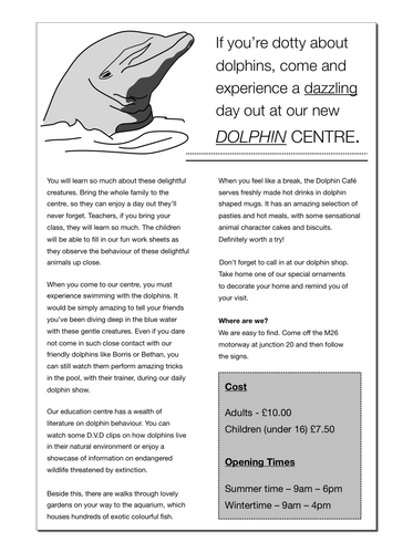 Dolphin Day Out: Write An Information Leaflet (SATS And 11+ Essential ...