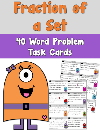 Fraction of a Set Problem Solving Task Cards | Teaching Resources