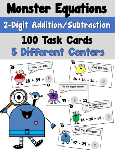 Monster Equations using 2-Digit Addition and Subtraction | Teaching ...