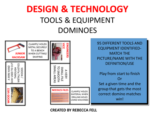 DESIGN & TECHNOLOGY TOOLS & EQUIPMENT DOMINOES | Teaching Resources
