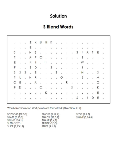 S Blends Word Search | Teaching Resources