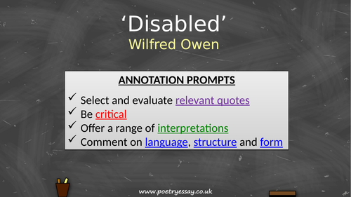 Wilfred Owen – ‘Disabled’ – Annotation / Planning Table / Questions / Booklet | Teaching Resources