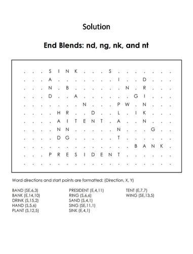 Ending Sounds Word Search: nd, ng, nk, and nt (End Blends) | Teaching ...