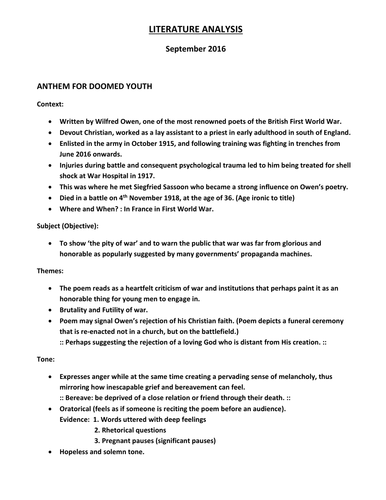 IGCSE LITERATURE POETRY ANALYSIS 2017 | Teaching Resources